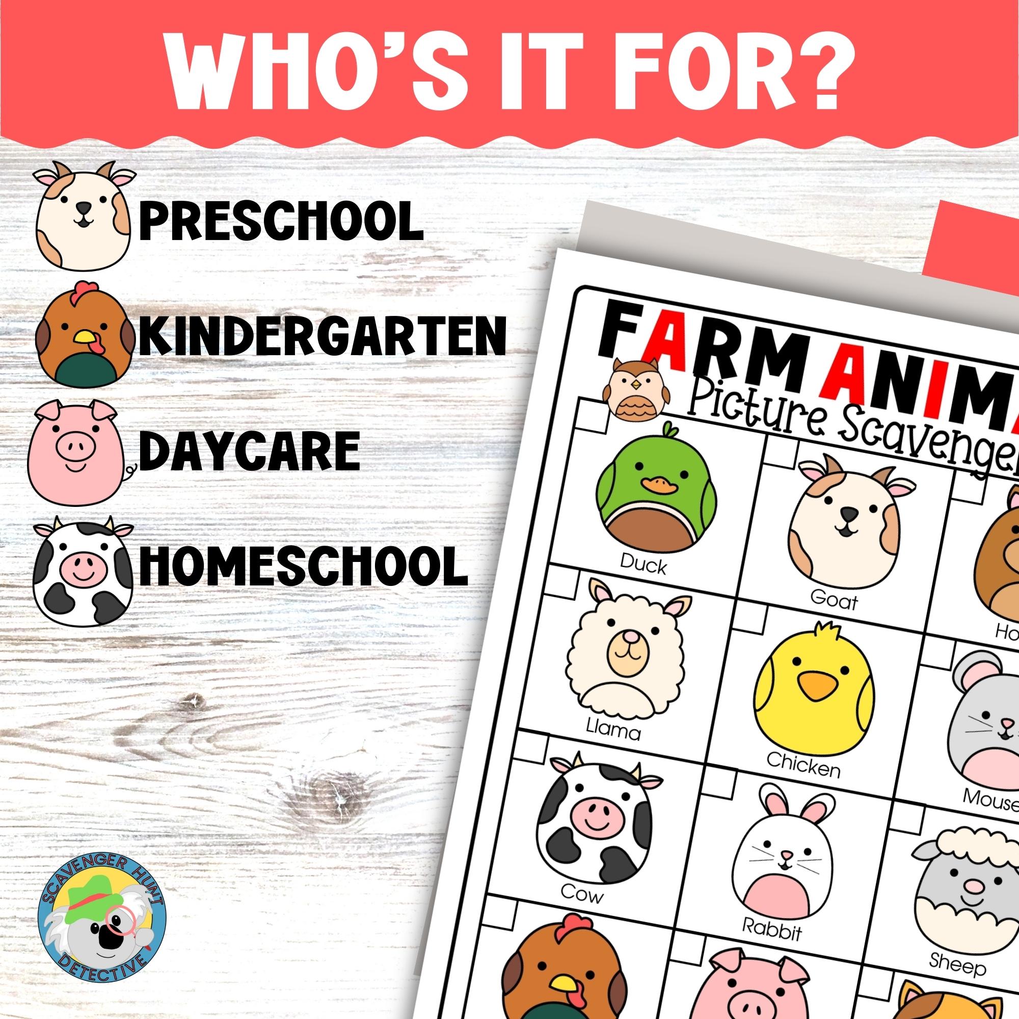 Farm Animals Scavenger Hunt for Preschoolers With Picture Clues, Farm ...