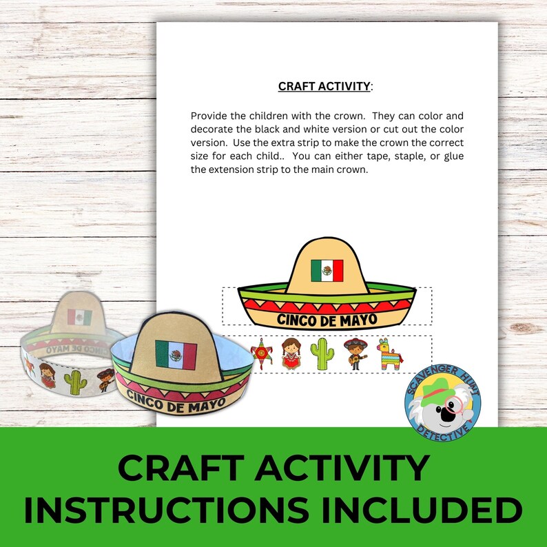 Cinco De Mayo Paper Crown Craft Activity, Coloring Printable Cinco De ...