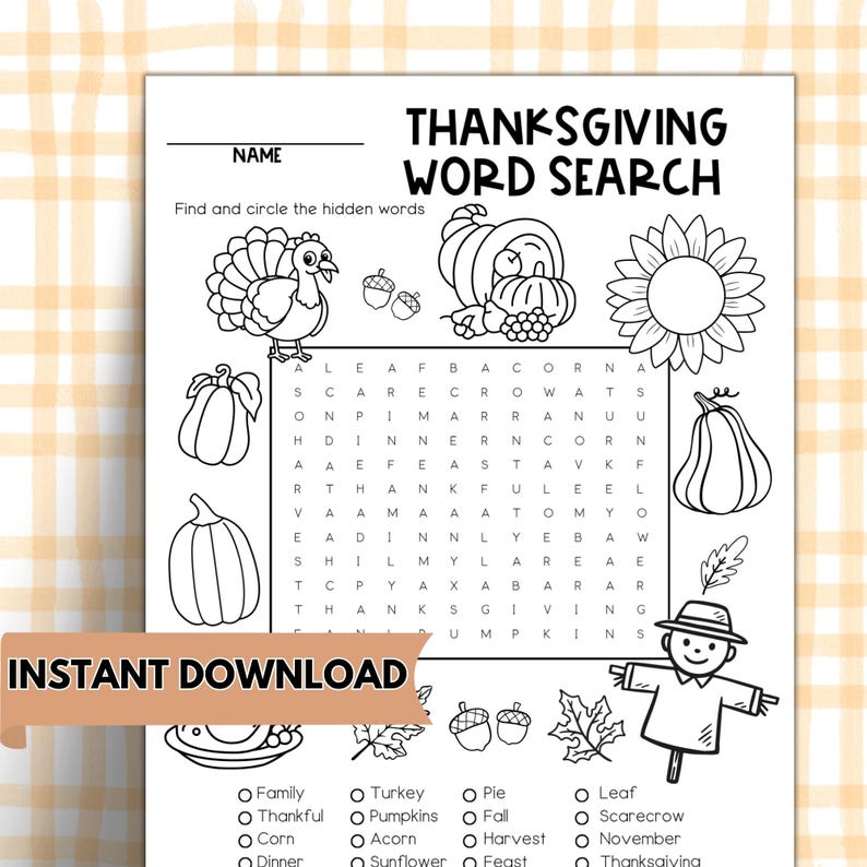 Thanksgiving Word Search Printable, Thanksgiving Printable Party Game ...