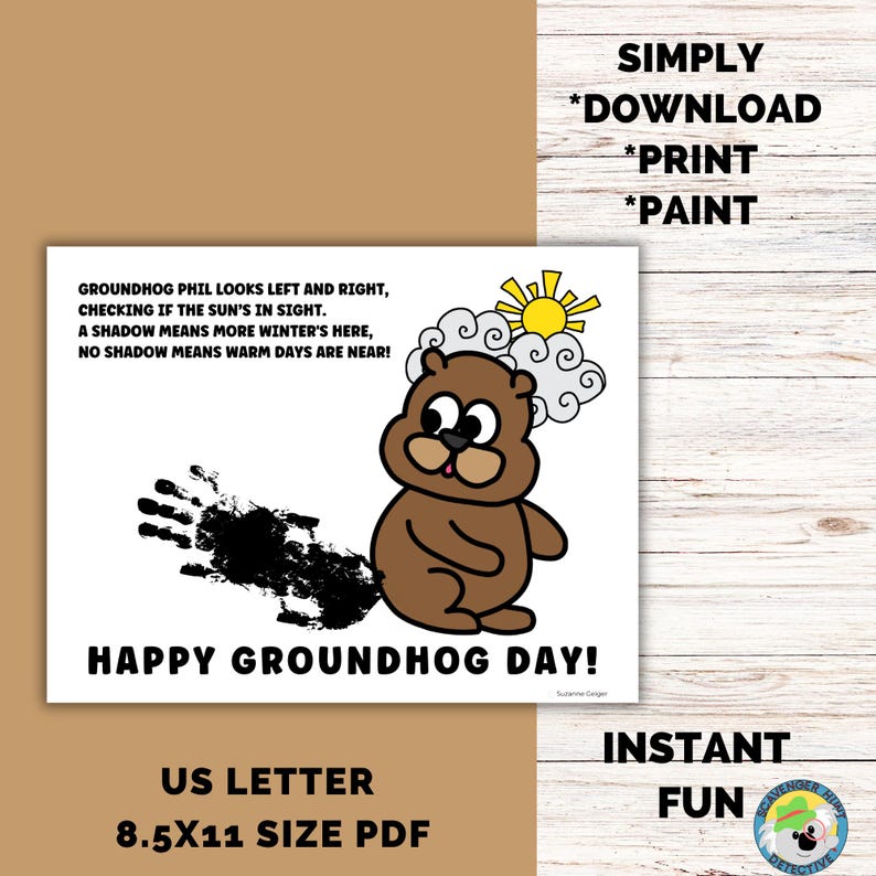 Groundhog Day Handprint Craft Activity, Groundhog Shadow Handprint Art ...