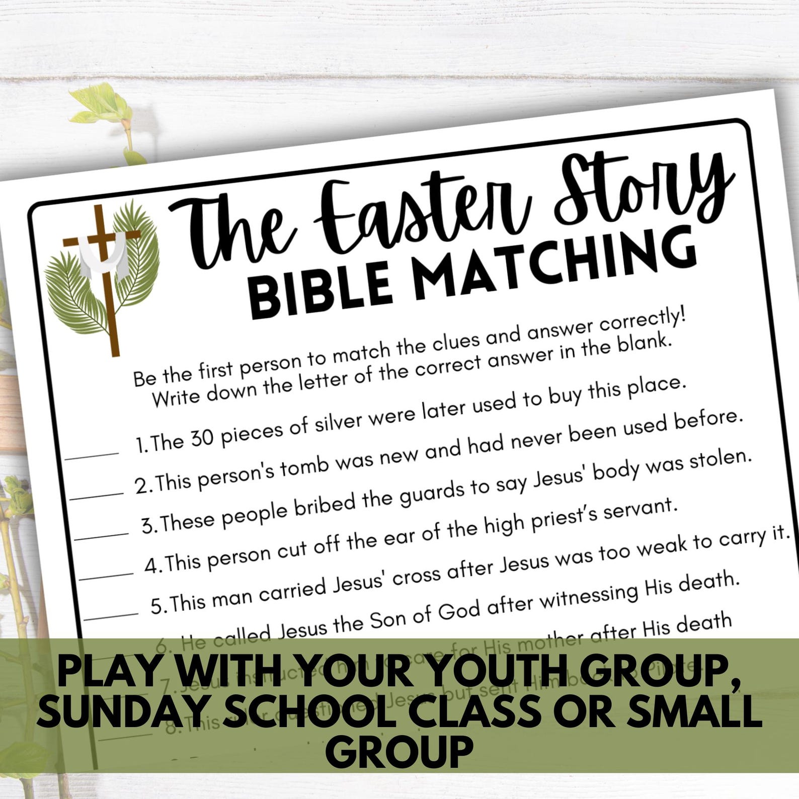 Easter Story Bible Matching Game, Holy Week Easter Bible Game Church ...