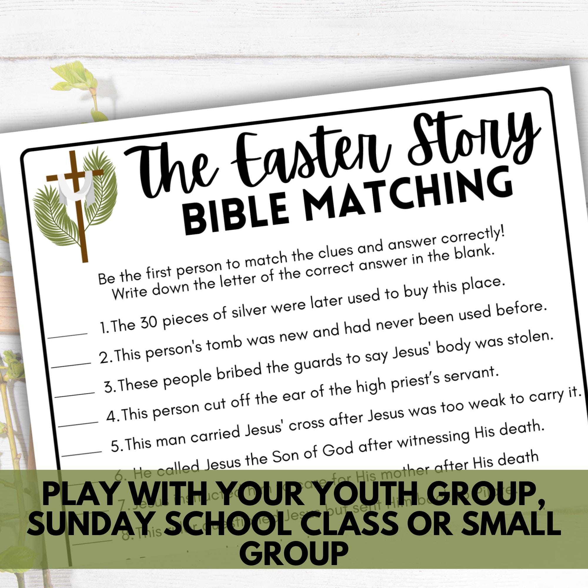 Easter Story Bible Matching Game, Holy Week Easter Bible Game Church ...