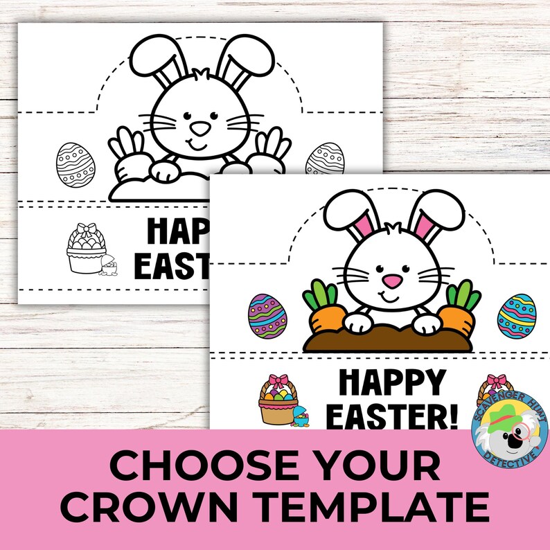 Easter Bunny Paper Crown Craft Activity, Coloring Printable Happy ...