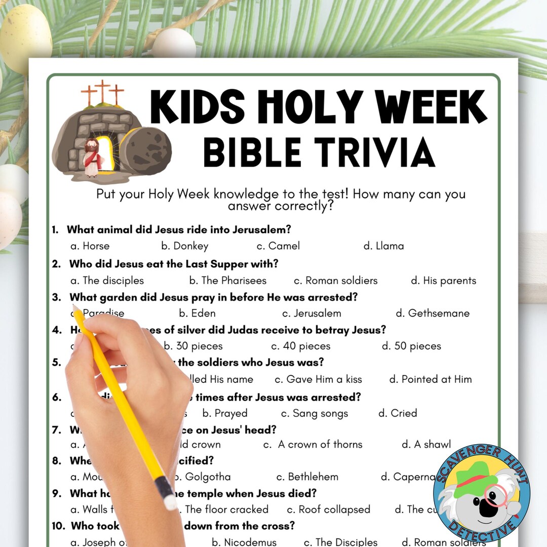 Holy Week Easter Bible Trivia Game for Kids, Easter Story Bible Game ...