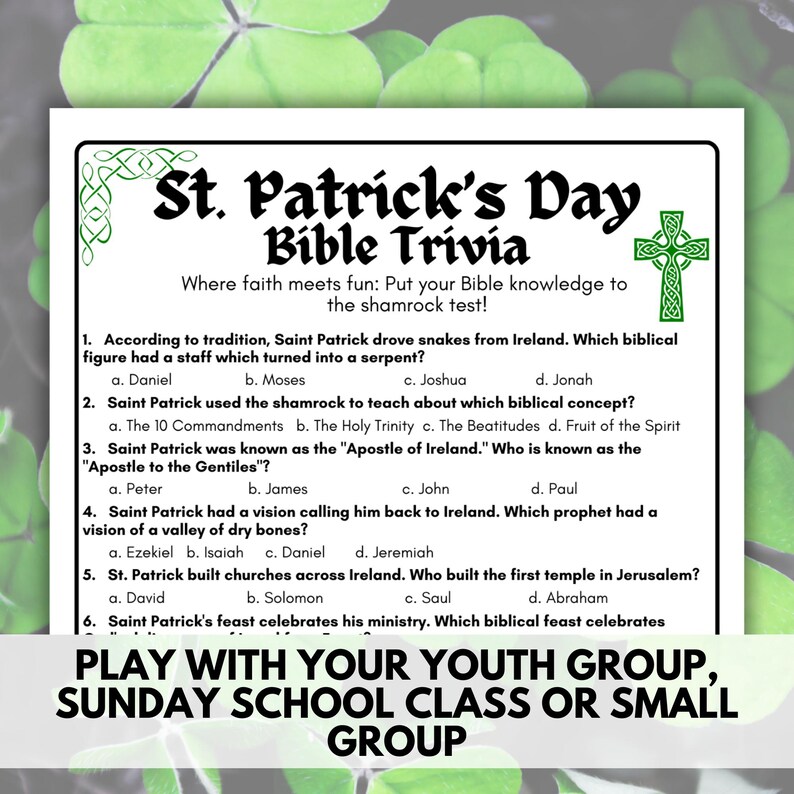 St. Patrick's Day Bible Trivia Game, Saint Patrick Bible Game Church ...