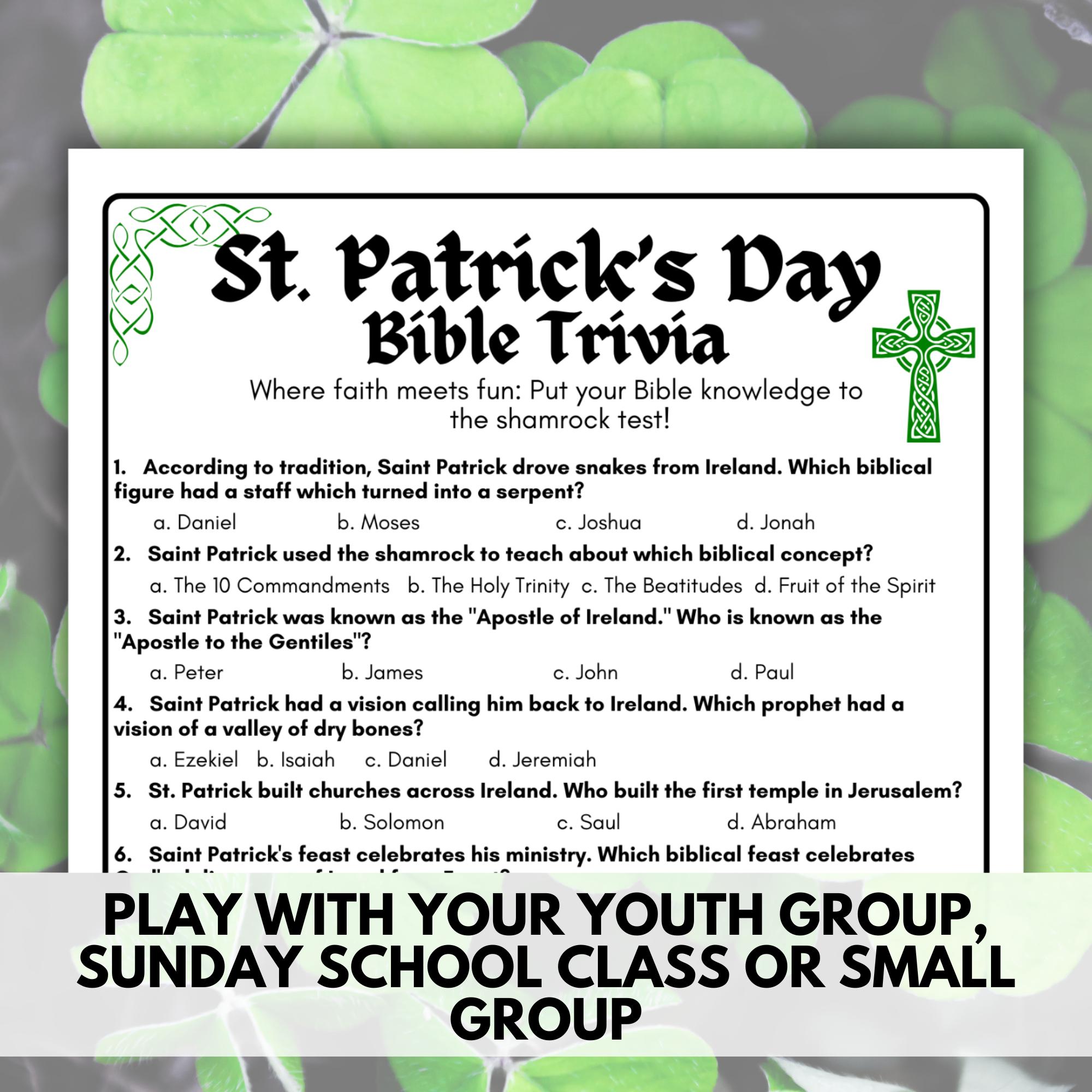 St. Patrick's Day Bible Trivia Game, Saint Patrick Bible Game Church ...