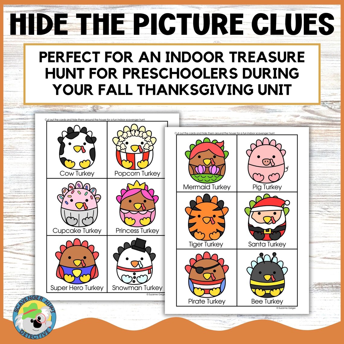 Turkey in Disguise Scavenger Hunt for Preschoolers With Picture Clues ...
