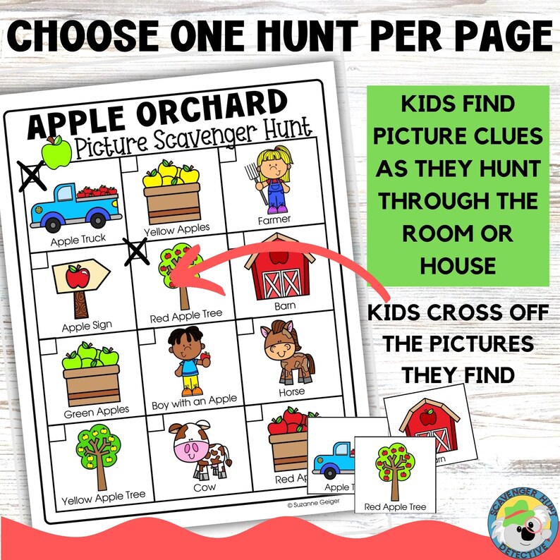 Apple Orchard Scavenger Hunt for Preschoolers With Picture Clues, Apple ...