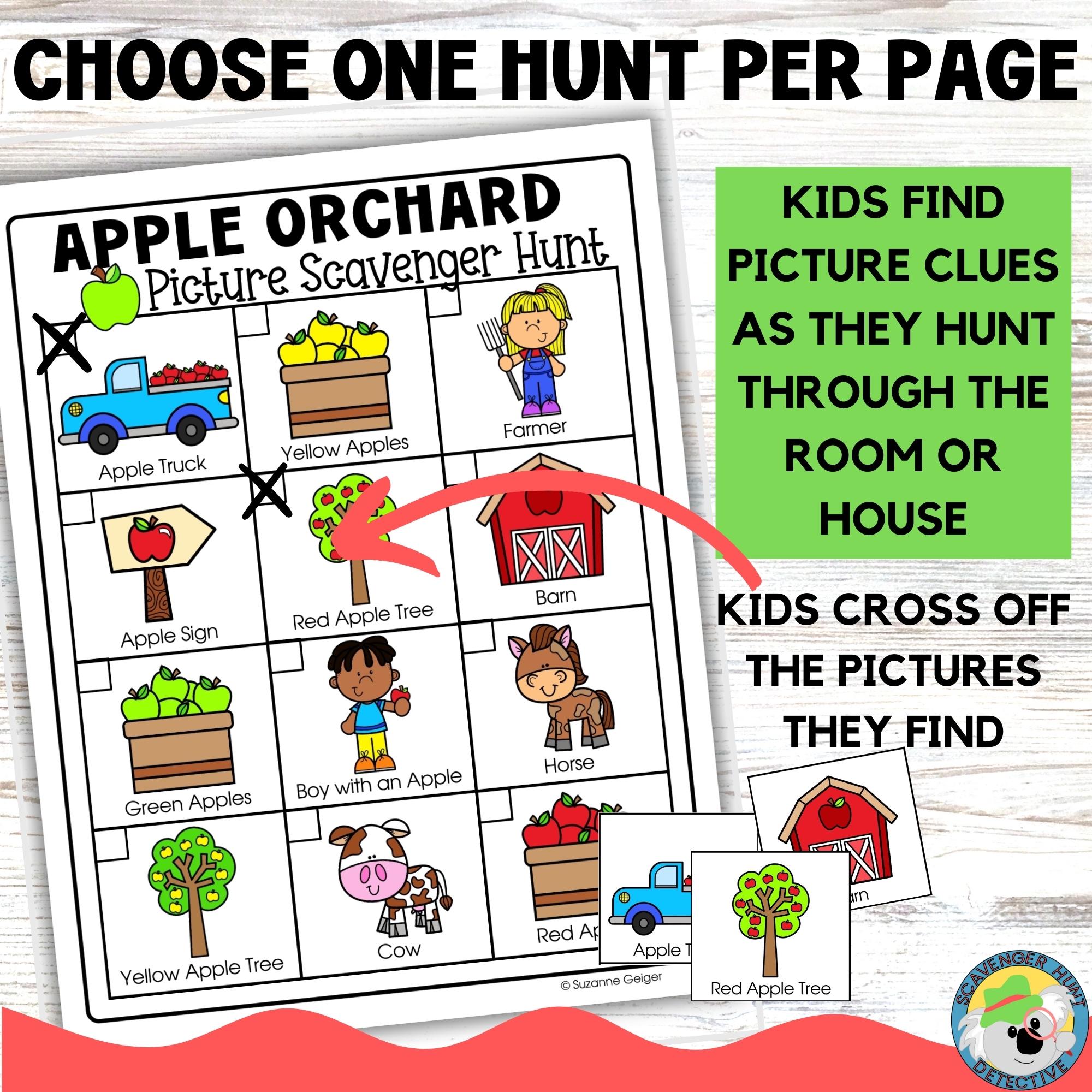 Apple Orchard Scavenger Hunt for Preschoolers With Picture Clues, Apple ...