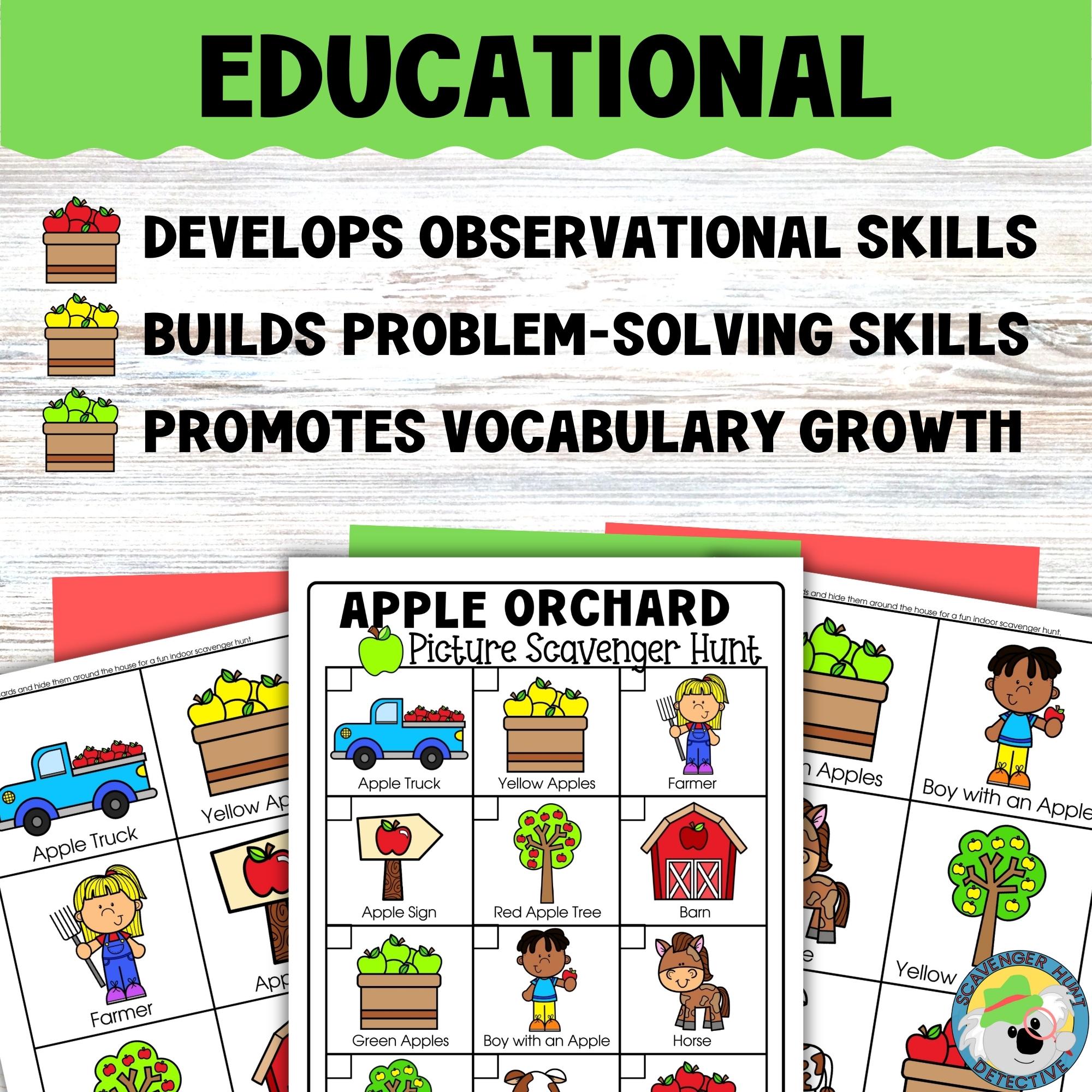 Apple Orchard Scavenger Hunt for Preschoolers With Picture Clues, Apple ...