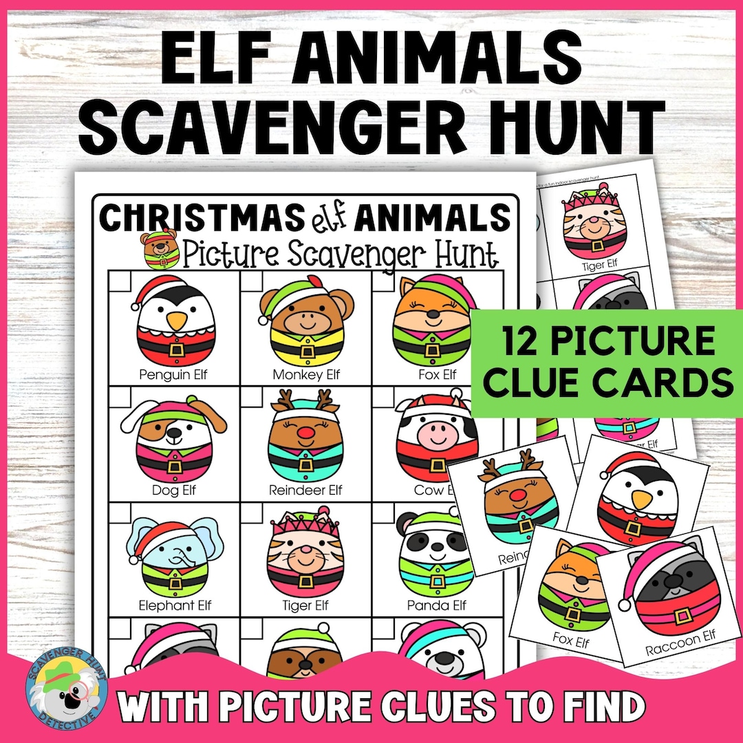 Christmas Elf Animals Scavenger Hunt for Preschoolers With Picture ...