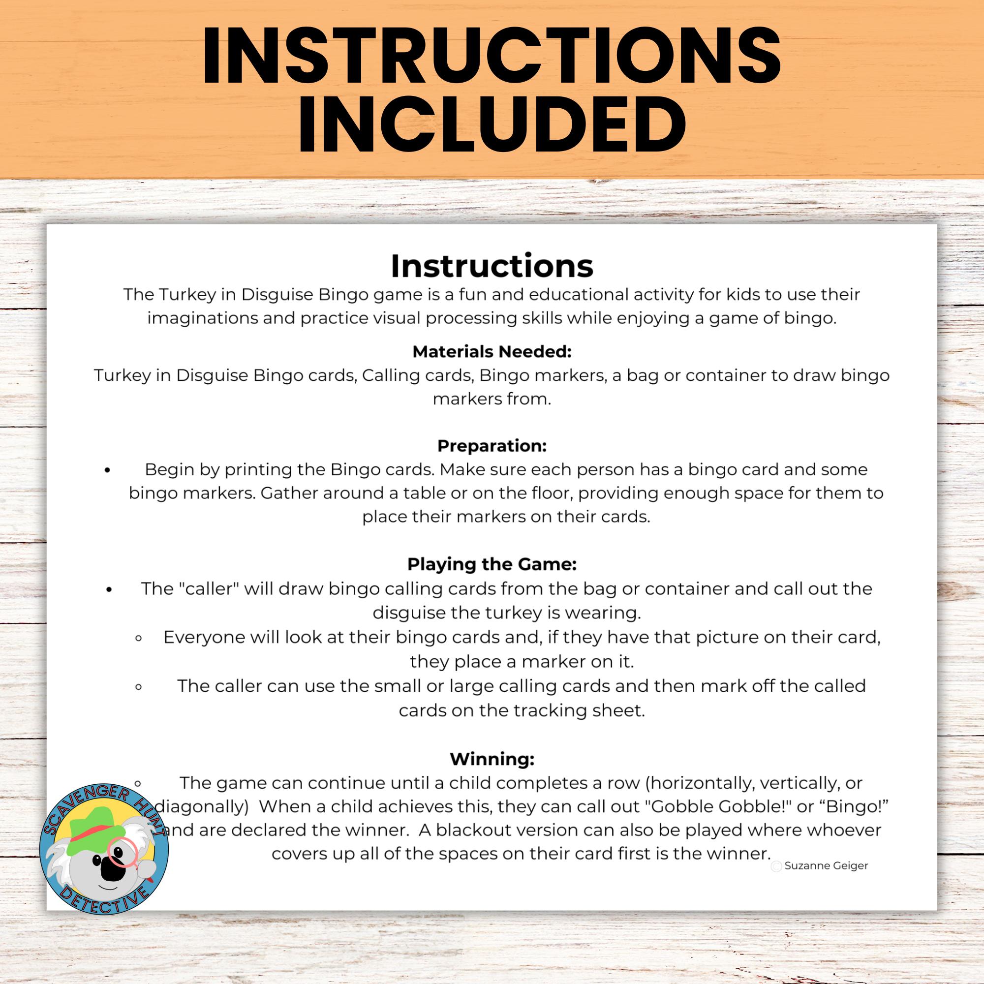 Thanksgiving Turkey in Disguise Bingo Game Printable 50 Cards ...