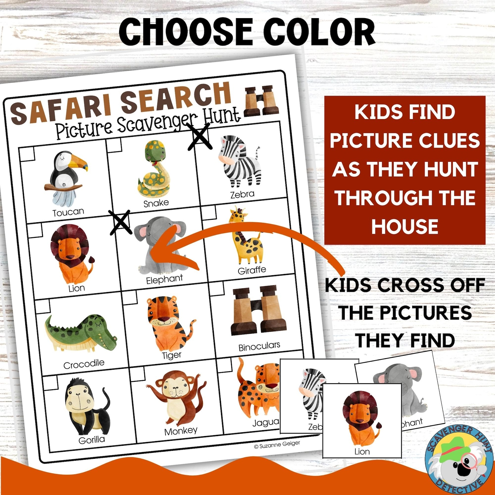 Safari Animal Scavenger Hunt for Preschoolers With Picture Clues ...