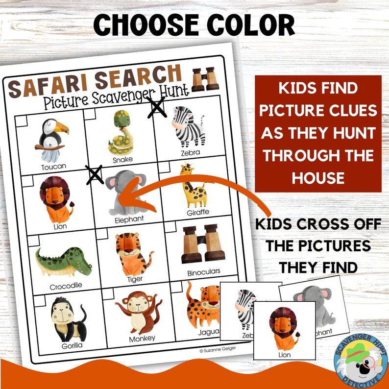 Safari Animal Scavenger Hunt for Preschoolers With Picture Clues ...
