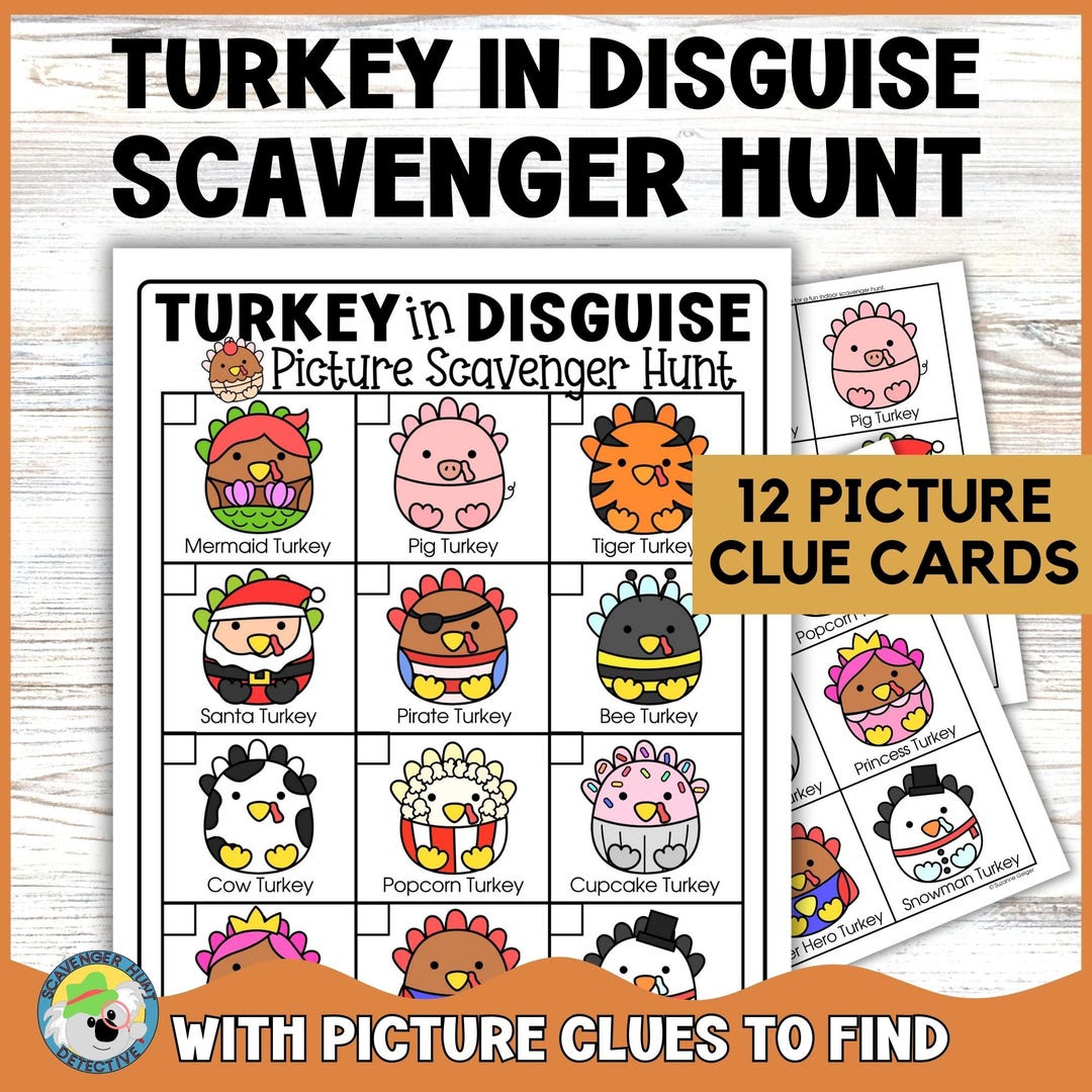 Turkey in Disguise Scavenger Hunt for Preschoolers With Picture Clues ...