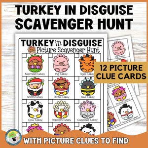 Turkey in Disguise Scavenger Hunt for Preschoolers With Picture Clues ...
