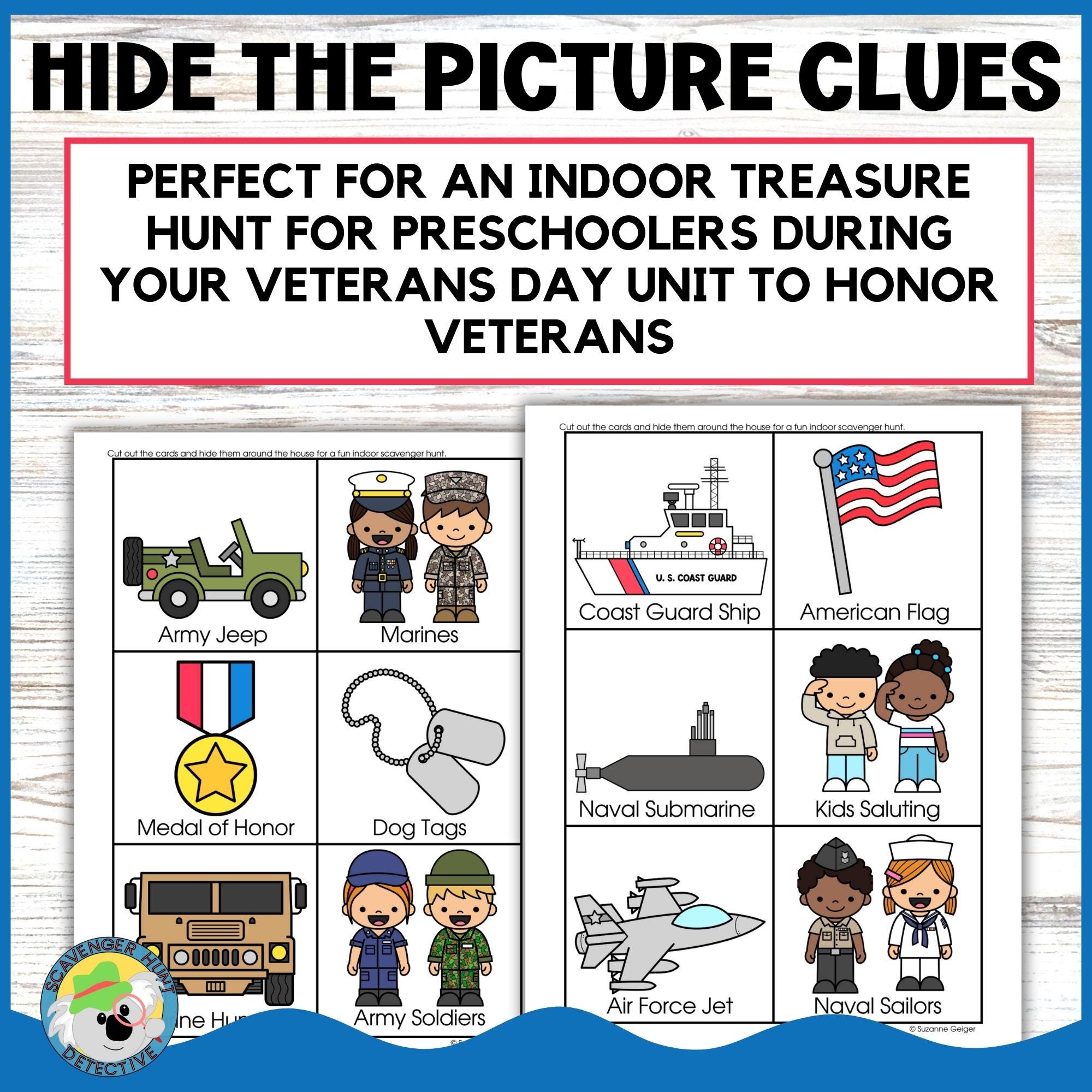 Veterans Day Scavenger Hunt for Preschool With Picture Clues, Toddler ...