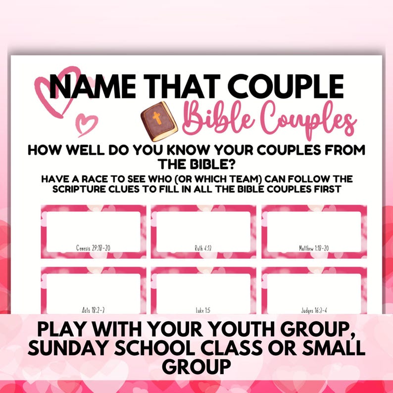 Couples of the Bible Game, Valentine's Party Game Church Youth Group ...