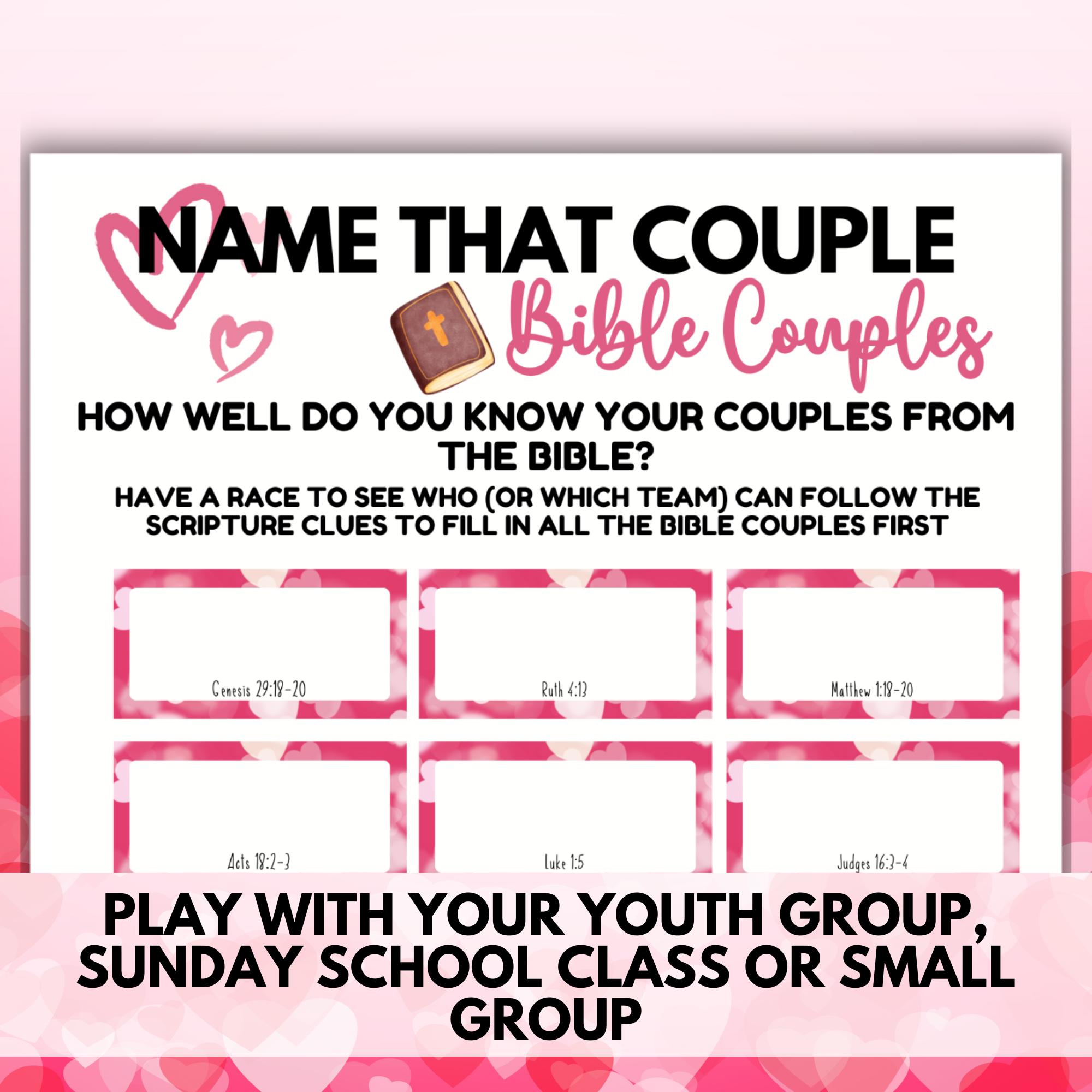 Couples of the Bible Game, Valentine's Party Game Church Youth Group ...