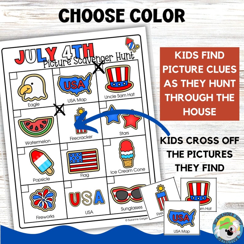 4th of July Scavenger Hunt for Preschoolers With Picture Clues, Toddler ...
