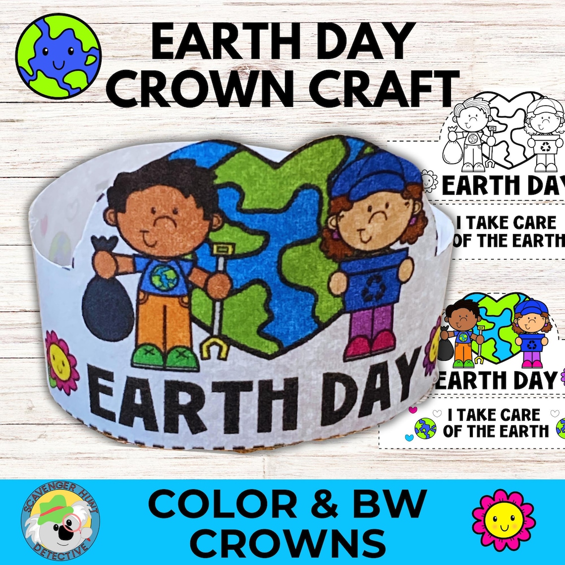Earth Day Paper Crown Craft Activity, Coloring Printable Earth Day Take ...