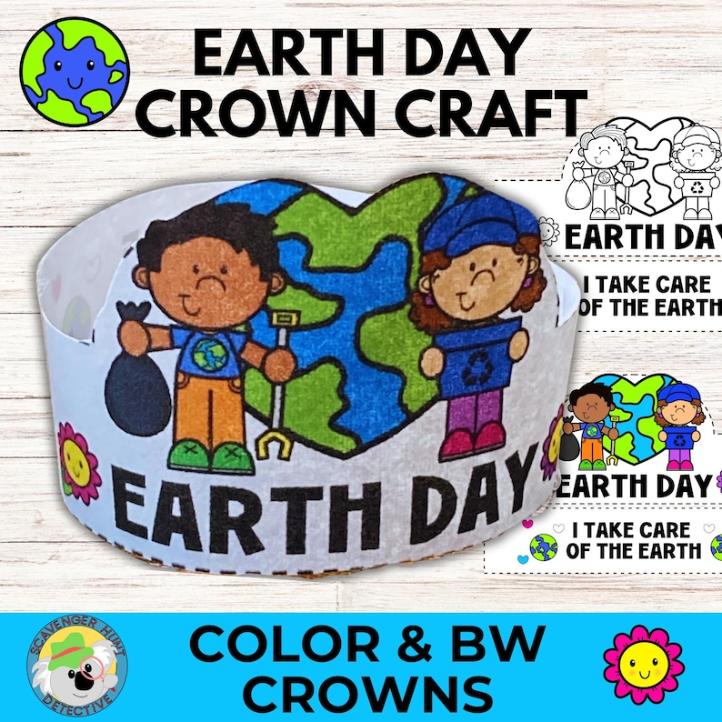 Earth Day Paper Crown Craft Activity, Coloring Printable Earth Day Take ...