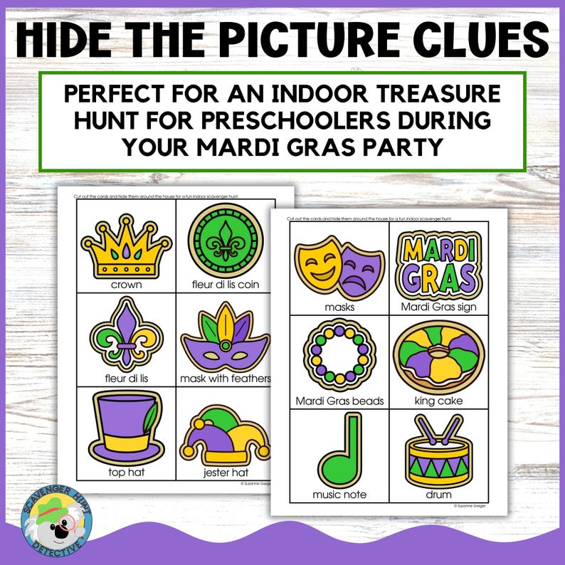 Mardi Gras Scavenger Hunt for Toddlers With Picture Clues, Picture ...