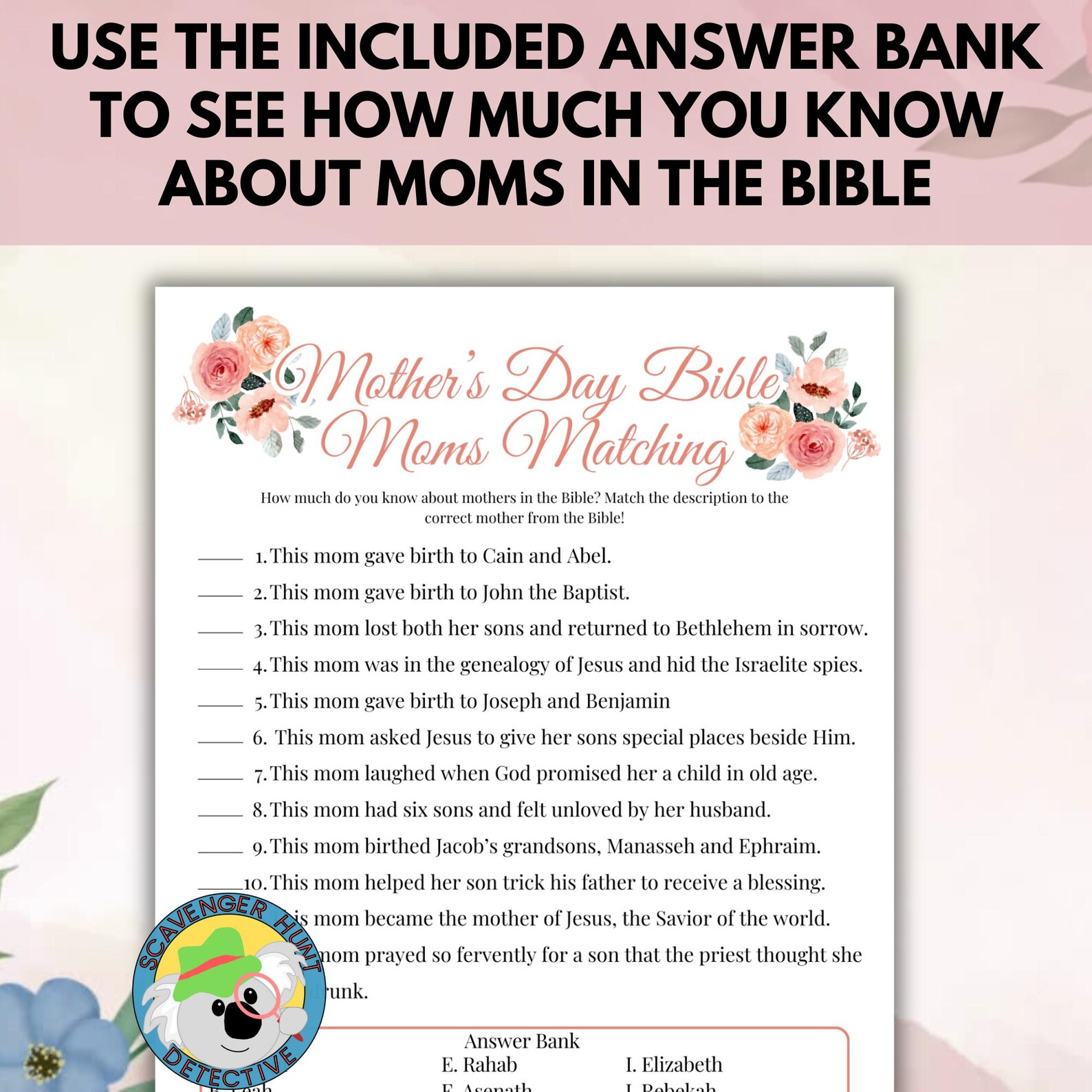 Mothers Day Bible Moms Matching Game, Bible Mothers Day Game Moms of ...