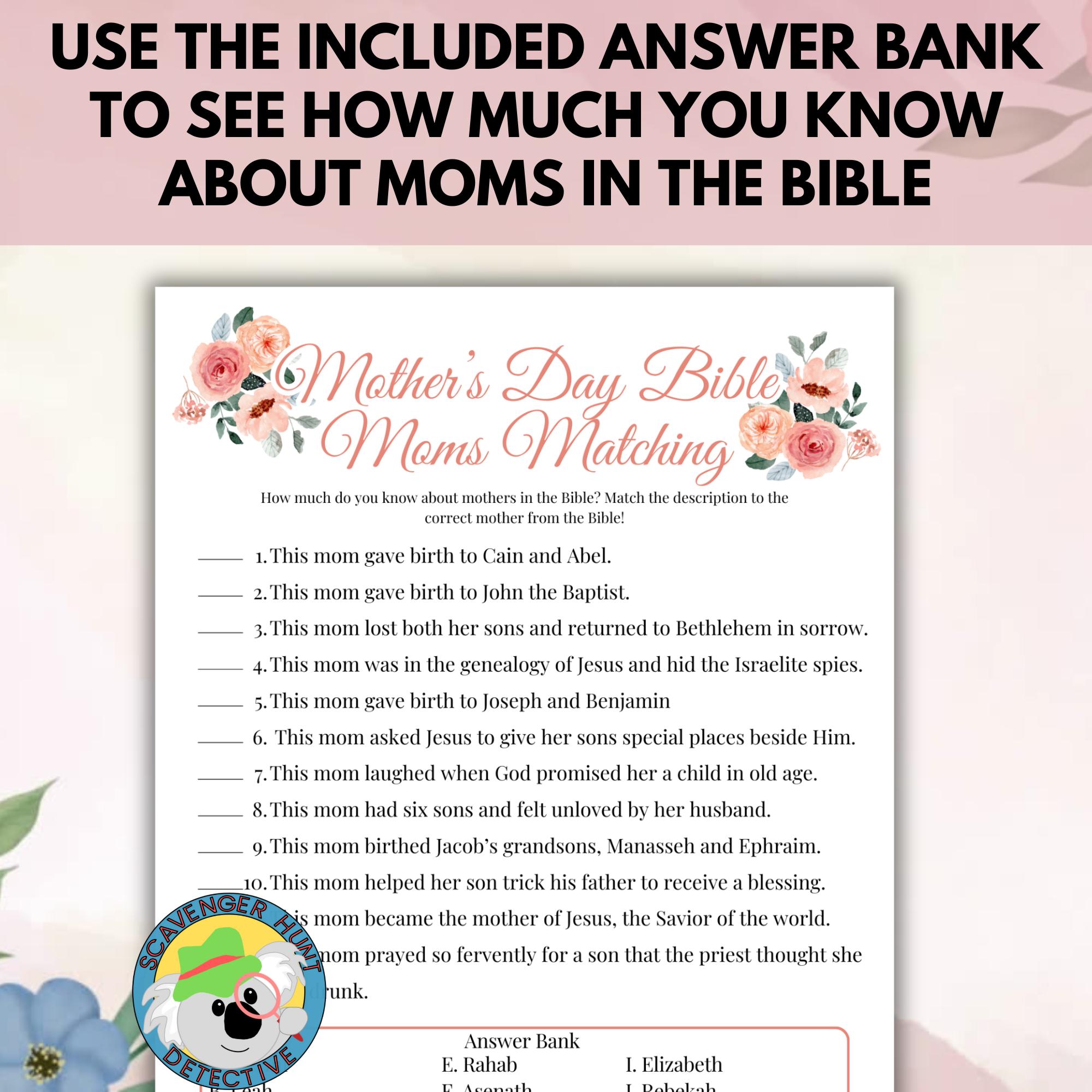 Mothers Day Bible Moms Matching Game, Bible Mothers Day Game Moms of ...