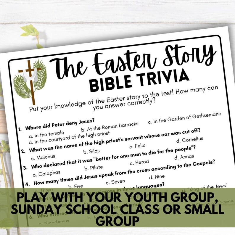 Easter Story Bible Trivia Game, Easter Holy Week Bible Game Church ...