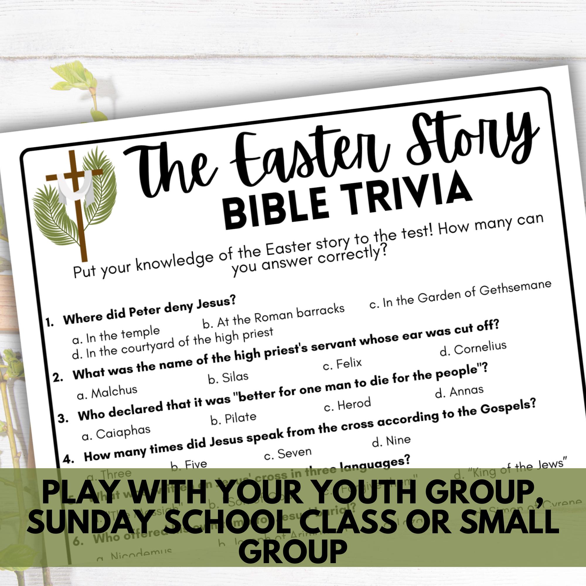 Easter Story Bible Trivia Game, Easter Holy Week Bible Game Church ...