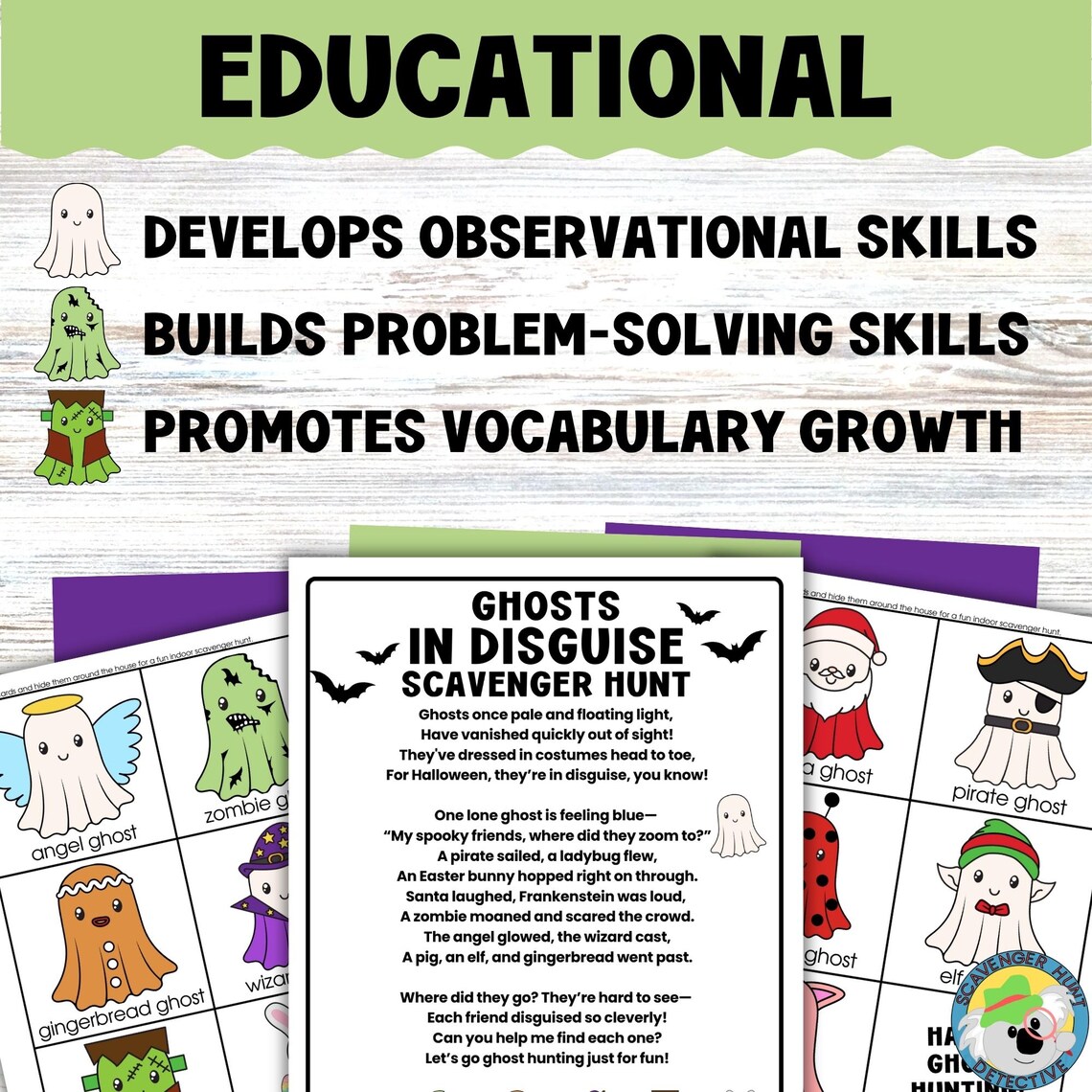 Find the Ghosts Scavenger Hunt for Kids, Preschool Halloween Party Game ...