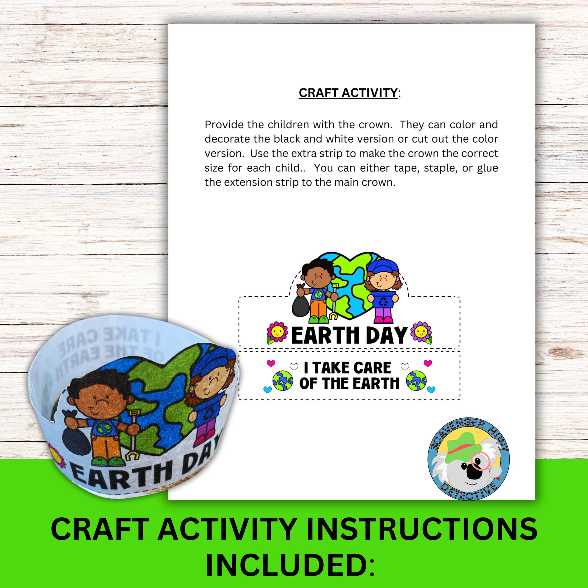 Earth Day Paper Crown Craft Activity, Coloring Printable Earth Day Take ...