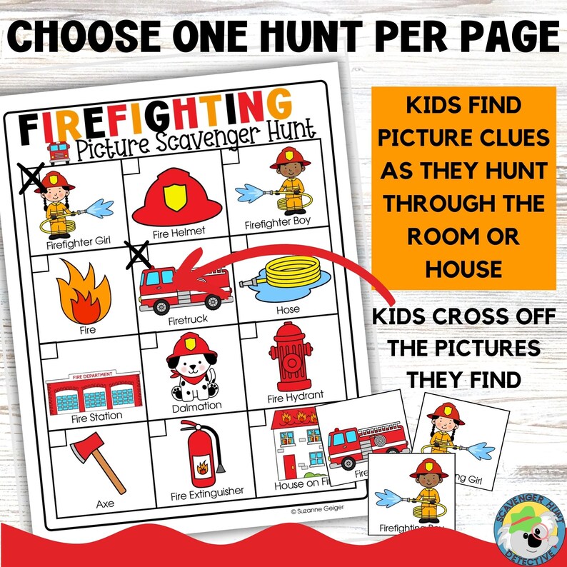Fire Safety Week Scavenger Hunt for Preschoolers With Picture Clues ...