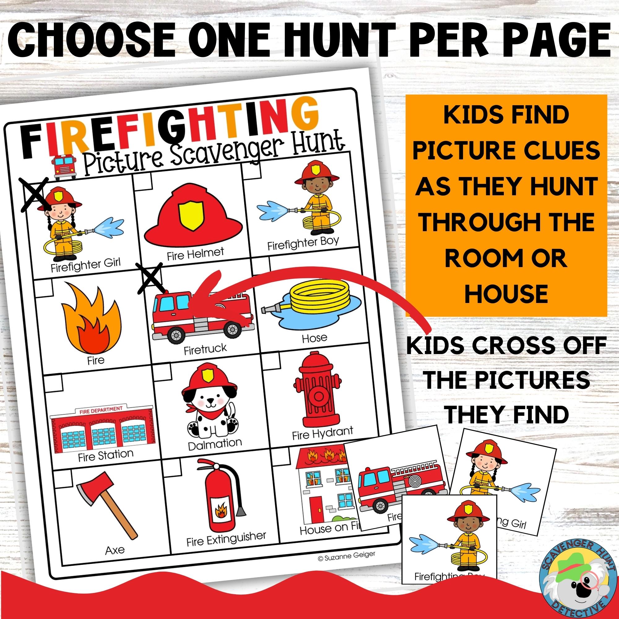 Fire Safety Week Scavenger Hunt for Preschoolers With Picture Clues ...