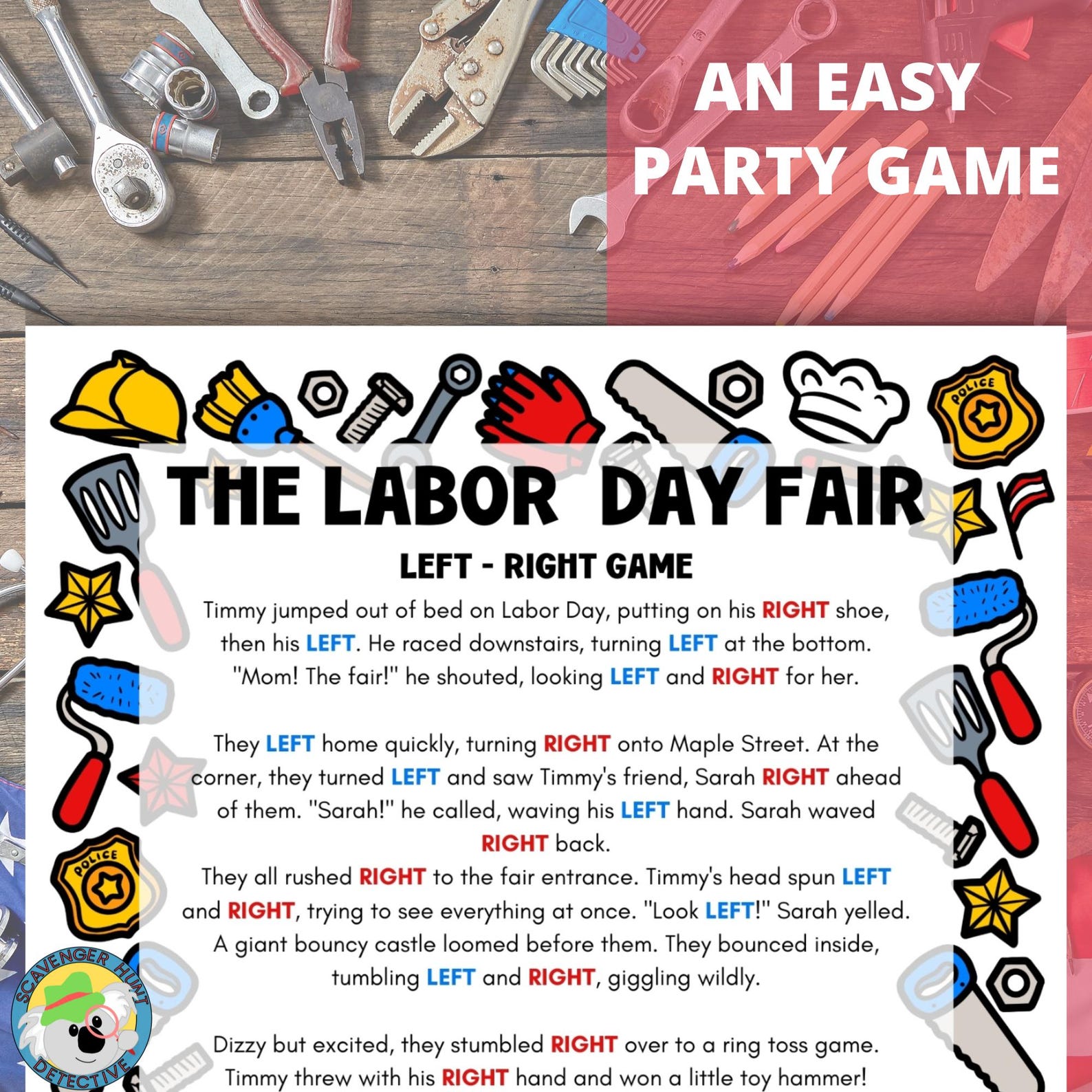 Labor Day Left-right Game Printable, Labor Day Word Game Party Activity ...