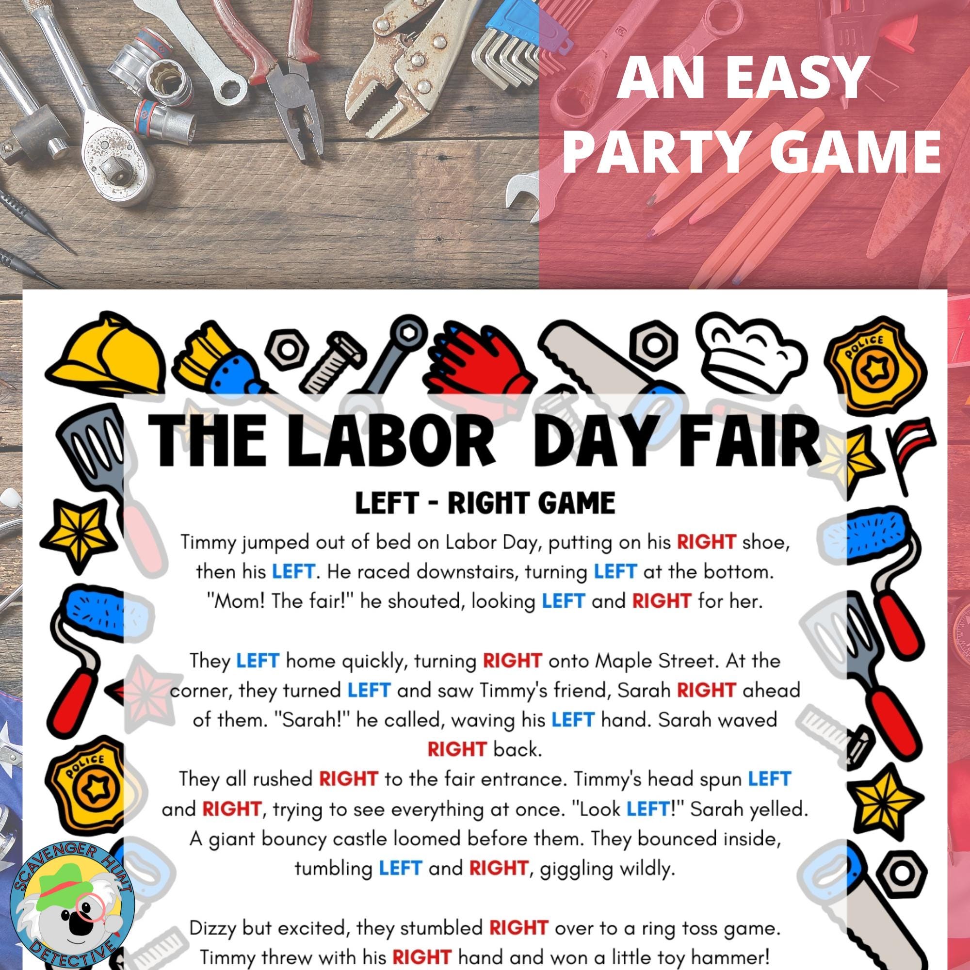 Labor Day Left-right Game Printable, Labor Day Word Game Party Activity ...
