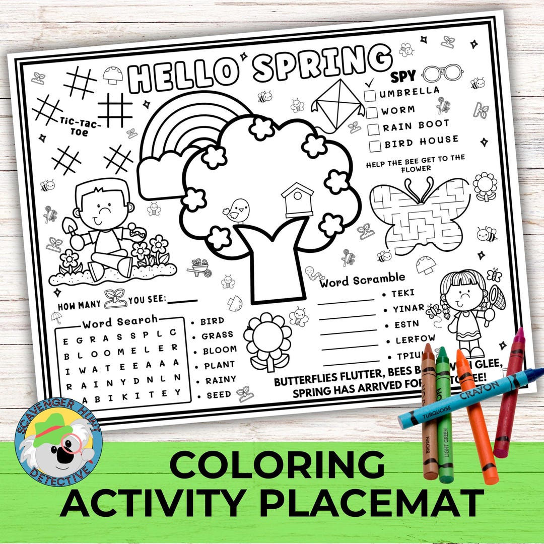 Spring Activity Coloring Placemat Printable First Day of Spring Party ...