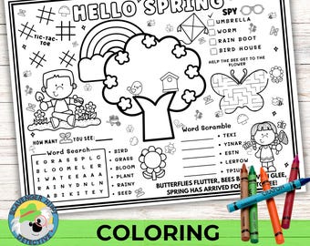 Spring Activity Coloring Placemat Printable First Day of Spring Party ...