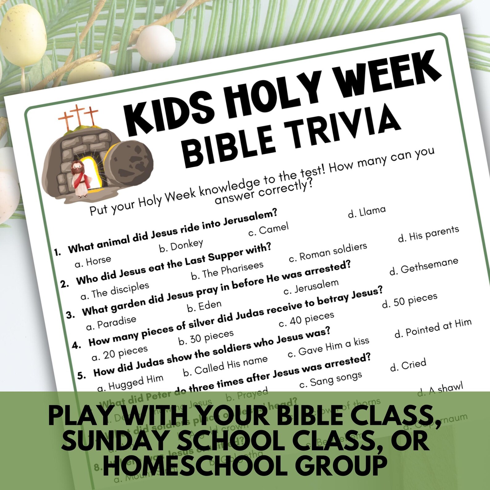 Holy Week Easter Bible Trivia Game for Kids, Easter Story Bible Game ...