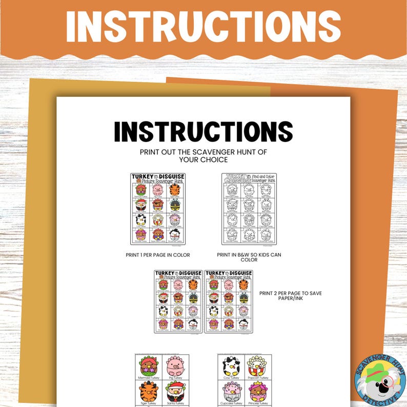Turkey in Disguise Scavenger Hunt for Preschoolers With Picture Clues ...