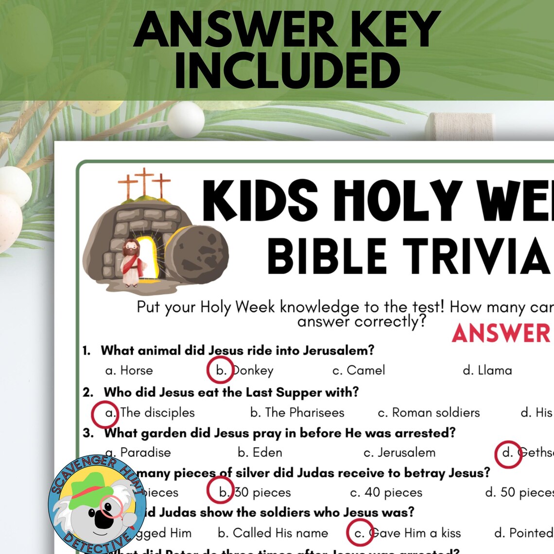 Holy Week Easter Bible Trivia Game for Kids, Easter Story Bible Game ...