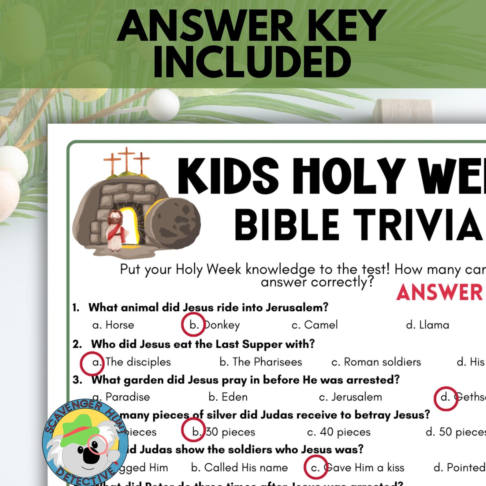 Holy Week Easter Bible Trivia Game for Kids, Easter Story Bible Game ...