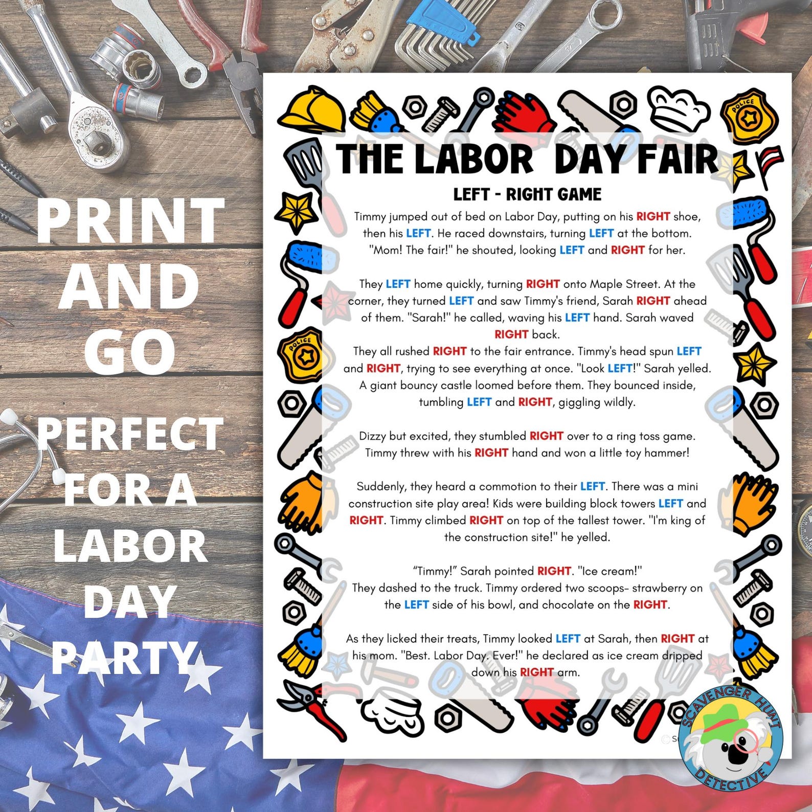 Labor Day Left-right Game Printable, Labor Day Word Game Party Activity ...