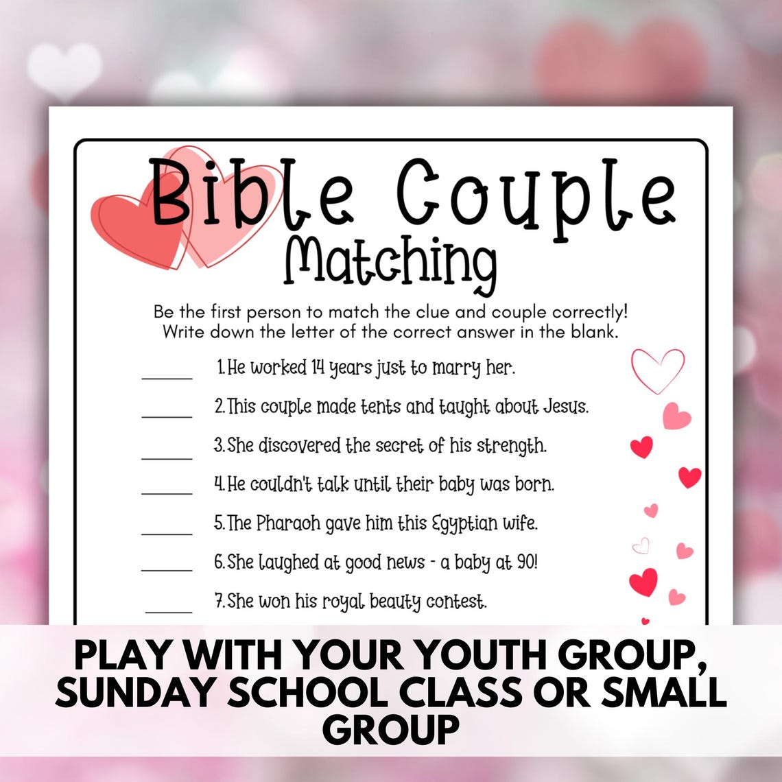 Bible Couples Matching Game, Valentine's Party Couples of the Bible ...