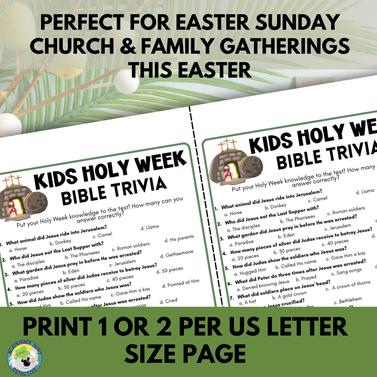 Holy Week Easter Bible Trivia Game for Kids, Easter Story Bible Game ...