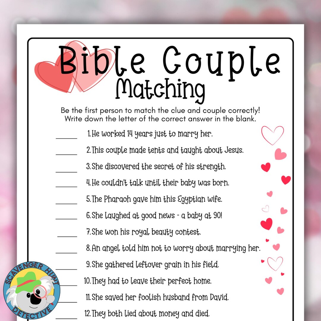 Bible Couples Matching Game, Valentine's Party Couples of the Bible ...