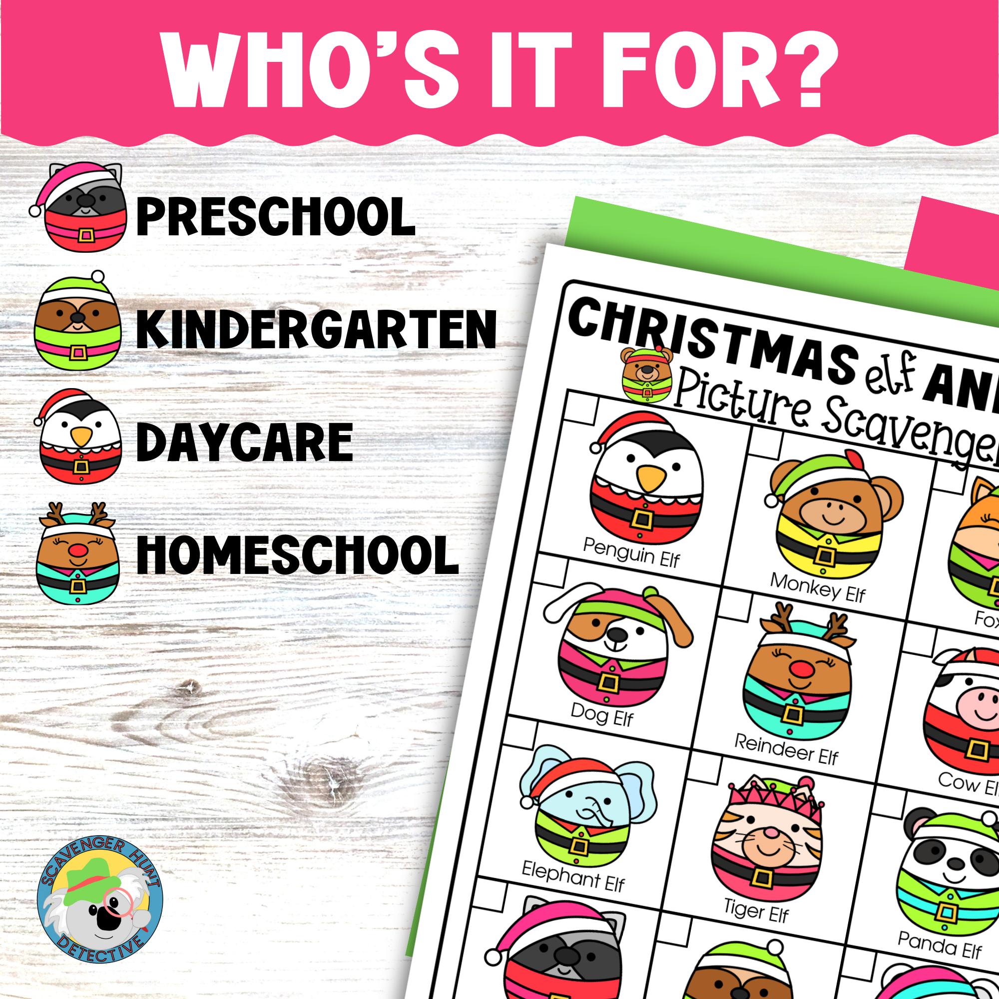 Christmas Elf Animals Scavenger Hunt for Preschoolers With Picture ...