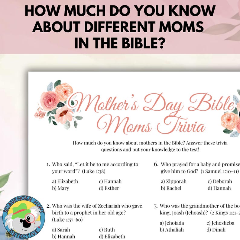 Mothers Day Moms of the Bible Trivia Game, Bible Mothers Trivia Game ...