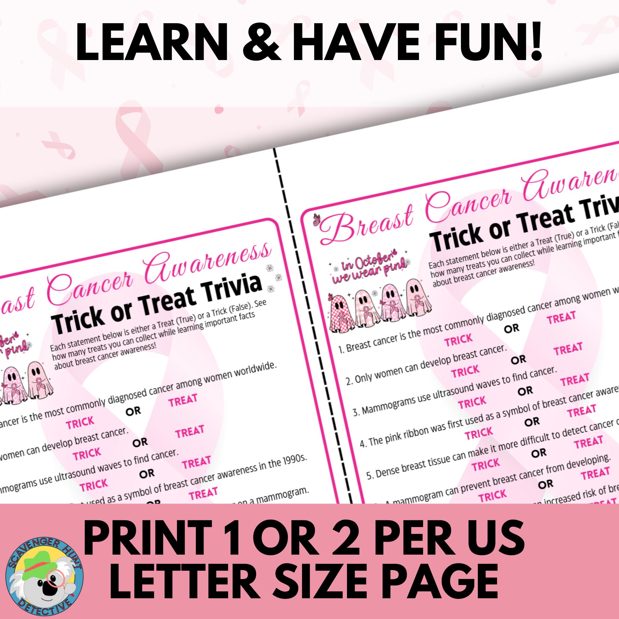 Breast Cancer Awareness Trivia True False Game Printable, Breast Cancer ...
